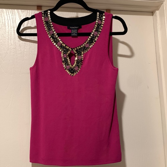 Boston Proper | Tops | Fuchsia Colored Top With Embellished Neckline ...